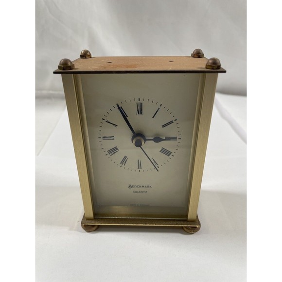 Quartz | Accents | Vintage Brass Mini Clock Benchmark Quartz Mantel ...